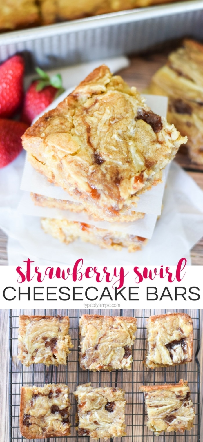 Strawberry Swirl Cheesecake Blondie Bars - Typically Simple