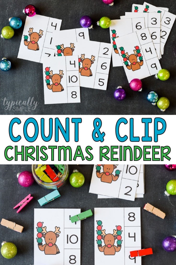 Count and Clip Cards: Christmas Reindeer - Typically Simple