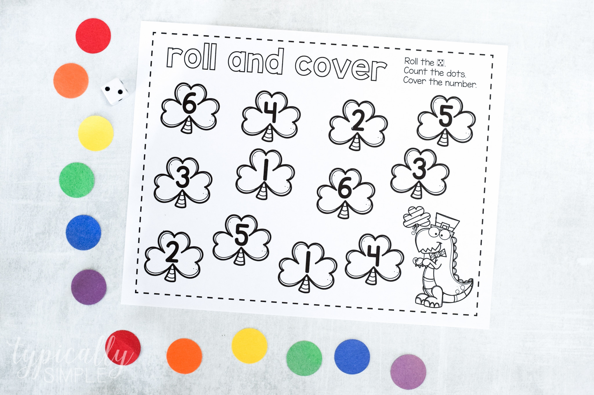 St. Patrick's Day Math Printable: Roll and Cover Shamrocks - Typically ...