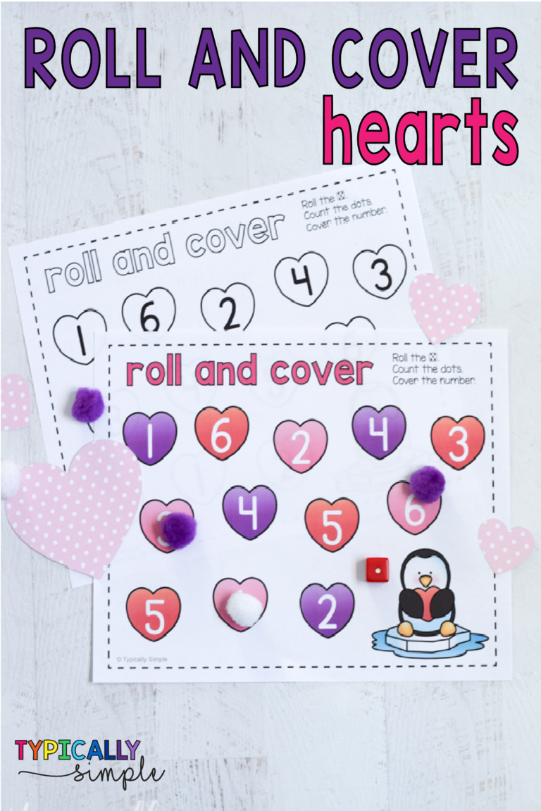 Valentine's Day Math Printable: Roll and Cover Hearts - Typically Simple
